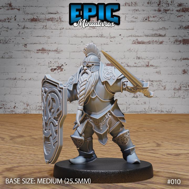 3D Printable Dwarf Army Sword & Shield / Dwarfen Warrior / Halfling Mountain Guard / Mine ...